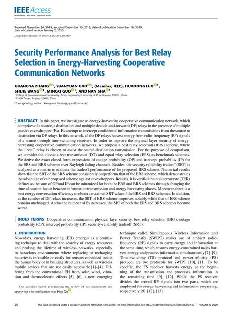 Pdf Security Performance Analysis For Best Relay Selection In Energy Harvesting Cooperative