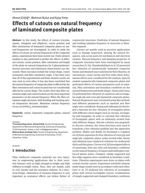 Pdf Effects Of Cutouts On Natural Frequency Of Laminated Composite Plates