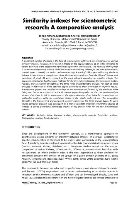 pdf similarity indexes for scientometric research a comparative analysis