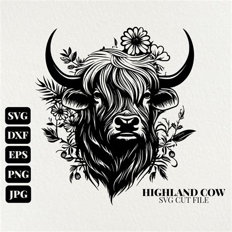 Highland Cow Svg Commercial Use Clip Art Cow With Flowers Svg Etsy