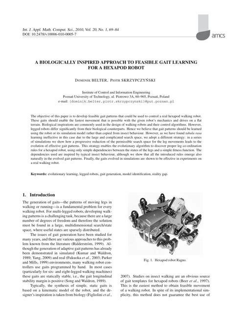 Pdf A Biologically Inspired Approach To Feasible Gait Learning For A