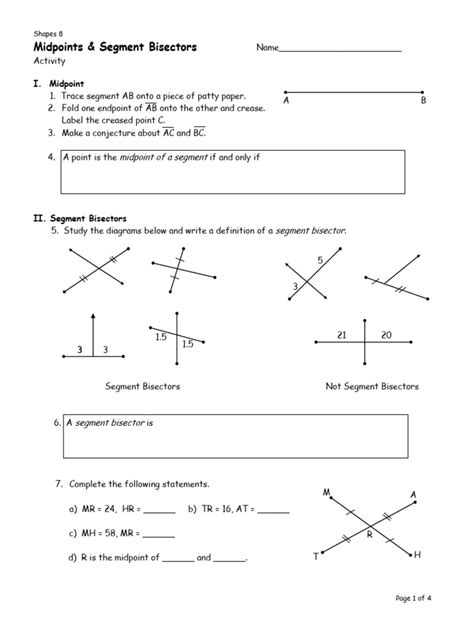 Midpoints And Segment Bisectors Worksheet Pdf Elementary Geometry