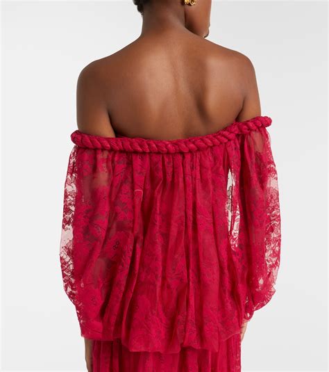 Luna Off Shoulder Floral Lace Gown In Red Zimmermann Mytheresa