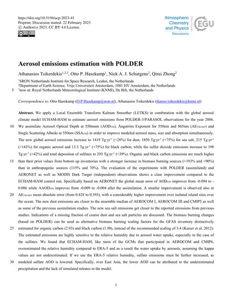 Pdf Aerosol Emissions Estimation With Polder