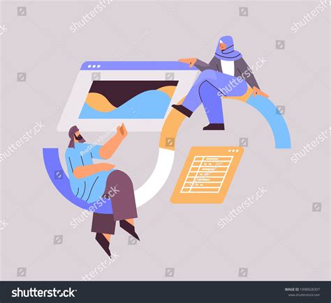 Arab Developers Creating Website Ui Interface เวกเตอร์สต็อก ปลอดค่า
