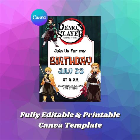 Editable Demon Slayer Invitation Digital Demon Slayer Birthday
