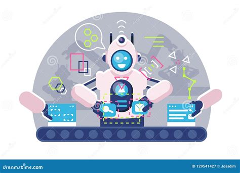Automatic Robot Bot Arms Working On Conveyor Belt Stock Vector