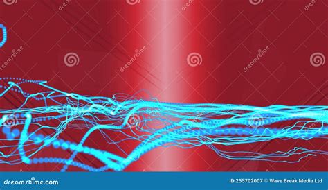 Composition Of Glowing Mesh Of Network Of Connections On Red Background Stock Image