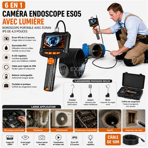 6en1 Caméra Endoscope Es05 Avec Lumière Boroscope Portable Avec écran