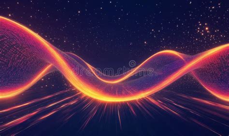 Vibrant Digital Waves With Glowing Lines And Starry Background Creating A Futuristic Atmosphere
