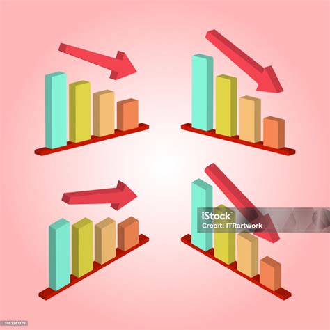 빨간색 화살표가 아래쪽으로 내려가는 3d 아이콘 감소 또는 감소 막대 차트 그래프 집합 3차원 형태에 대한 스톡 벡터 아트 및 기타 이미지 3차원 형태 차트 화살표