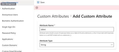 Admin Portal Custom Attributes Shows Empty Error Message Upon Adding
