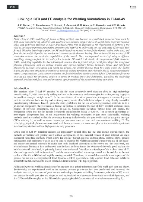 Pdf Linking A Cfd And Fe Analysis For Welding Simulations In Ti 6al 4v