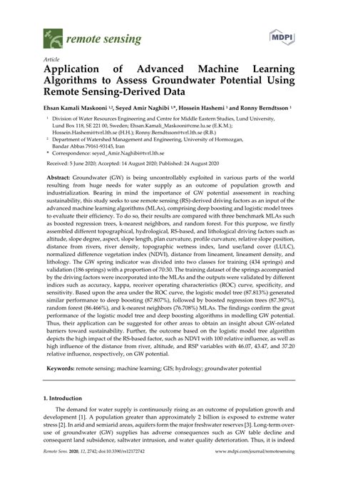 Pdf Application Of Advanced Machine Learning Algorithms To Assess Groundwater Potential Using