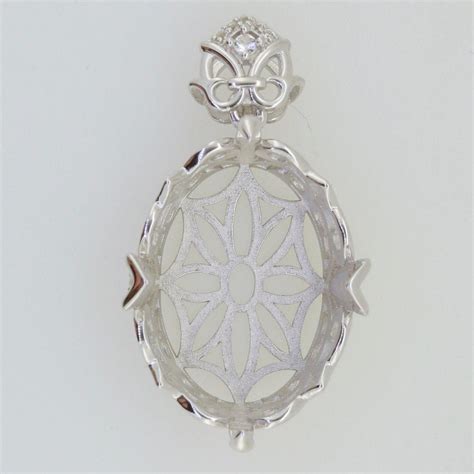 Sterling Silver Semi Mount Pendant Setting Oval Ov 25x17mm Vintage