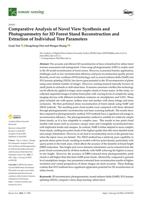 Pdf Comparative Analysis Of Novel View Synthesis And Photogrammetry For 3d Forest Stand