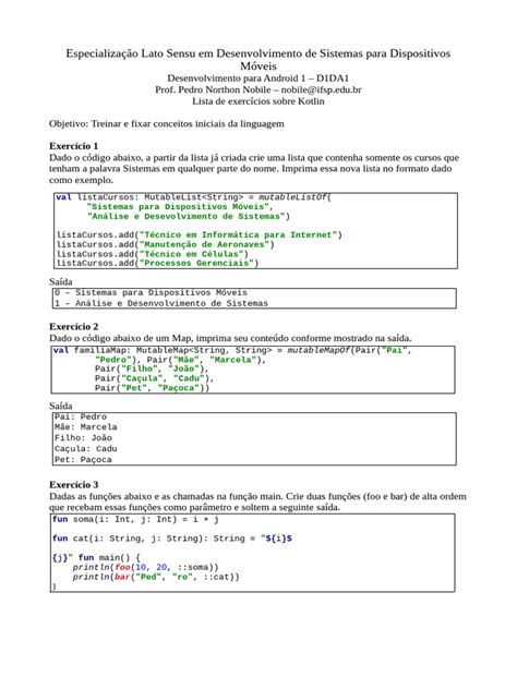Lista De Exercícios De Introdução Ao Kotlin Pdf Ciência Da
