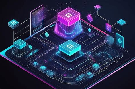 Abstract Blockchain Technology Concept Isometric Digital Blocks Connection Of Data Depicting A