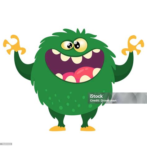치아의 전체 큰 입으로 행복 한 만화 괴물 벡터 녹색 괴물 그림입니다 할로윈 디자인 갈고리 발톱에 대한 스톡 벡터 아트 및 기타 이미지 갈고리 발톱 공포 무서움 귀신