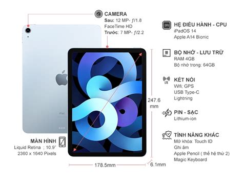 Máy Tính Bảng iPad Air 10 9 inch Wifi 64GB MYFQ2ZA A Xanh Dương 2020