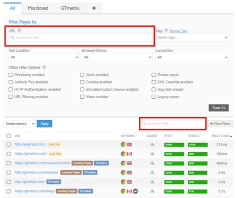 How To Organize Reports With Dashboard Filters GTmetrix