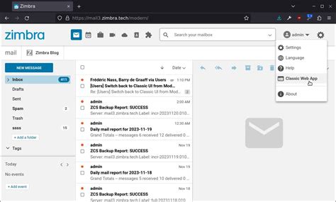 How To Enable The Option To Go To Classic Ui From The Modern Ui Gear Menu Zimbra Blog