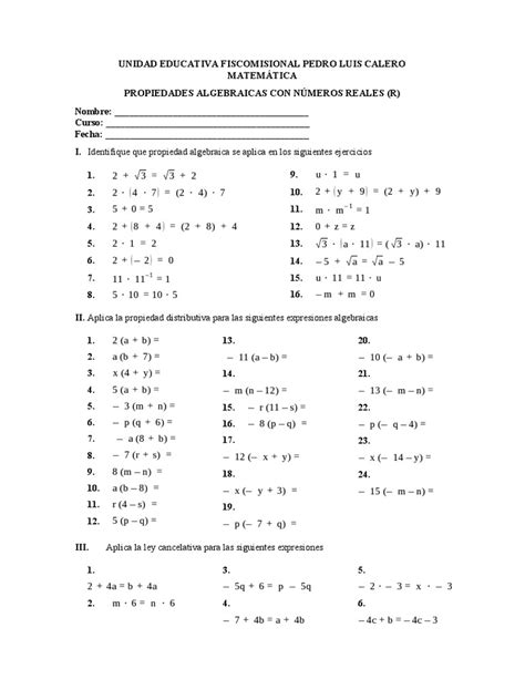 Propiedades Algebraicas De Números Reales Pdf
