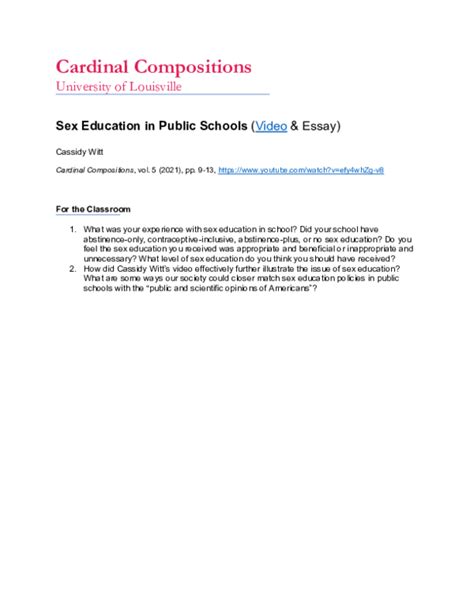 Pdf Sex Education In Public Schools Video And Essay