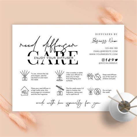 Minimalist Reed Diffuser Care Instructions Card Zazzle Reed