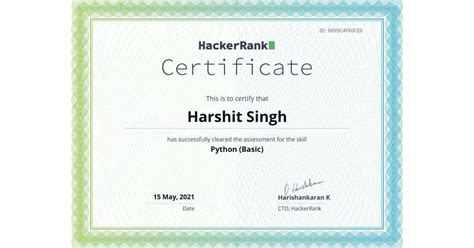 Hackerrank Python Pythonprogramming Python3 Certificate