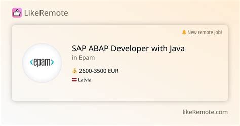 📩 Sap Abap Developer With Java At 🏢 Epam Salary 💰2600 3500 Eur 📍remote Job In 🇱🇻 Latvia R