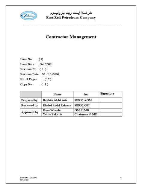 Contractor Management Procedures Pdf Employment Dangerous Goods