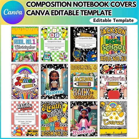 Composition Book Cover Mega Bundle Canva Composition Notebook Design