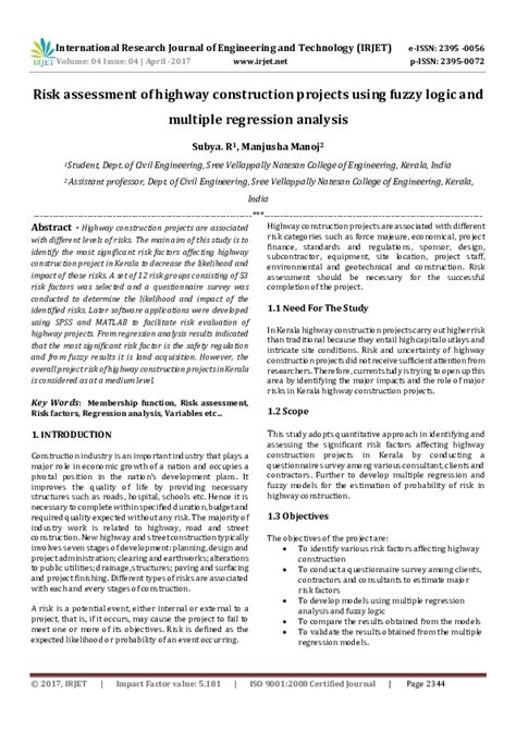 Pdf Risk Assessment Of Highway Construction Projects Using Fuzzy