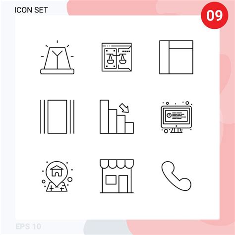 Editable Vector Line Pack Of 9 Simple Outlines Of Chart Bar Law Layout