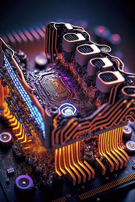 Cybernetic Technology Motherboard With Electronic Circuits And Cpu Unit Generative Ai Stock