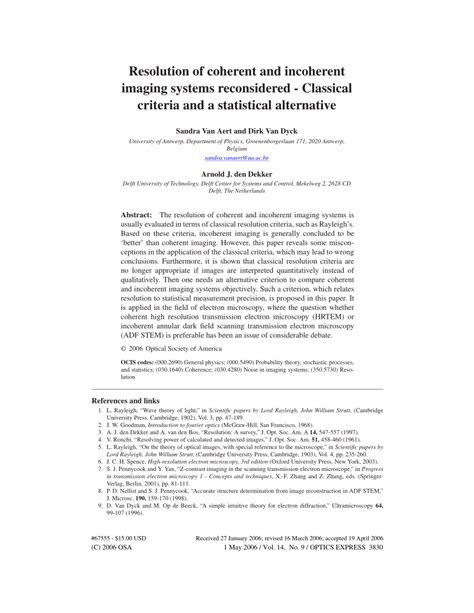 Pdf Resolution Of Coherent And Incoherent Imaging Systems