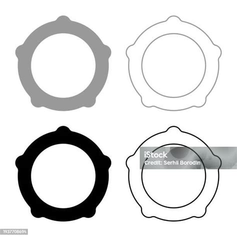 고기 분쇄기 민서 너트 나사 여성 나사 폴 스톱 래치 홀더 세트 아이콘 회색 검은 색 벡터 일러스트 레이 션 이미지 솔리드