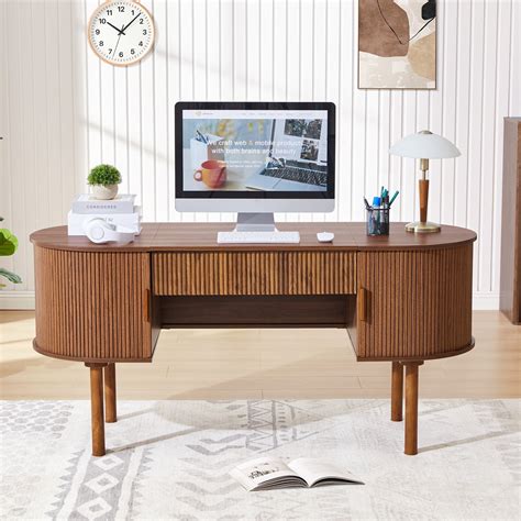 Phoyal Fluted Home Office Desks With Drawers And Storage Computer Pc