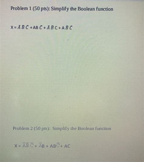 Solved Problem 1 50 Pts Simplify The Boolean Function X