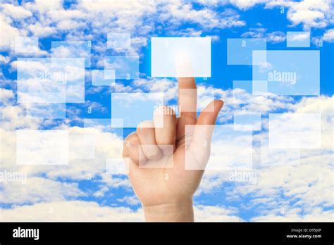Cloud Computing Concept With Woman Hand Stock Photo Alamy