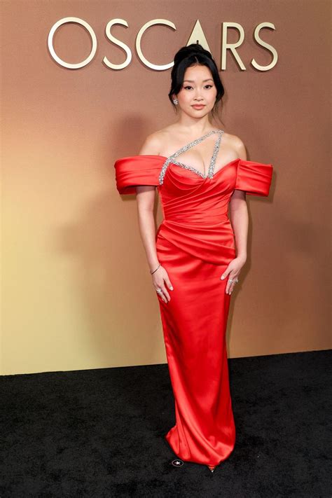 Lana Condor Brings The Heat In A Red Hot Sculptural Gown At The