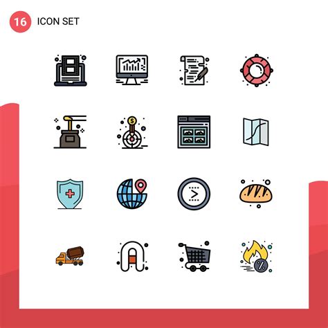 User Interface Pack Of 16 Basic Flat Color Filled Lines Of Beauty Life Buoy Monitor Emergency