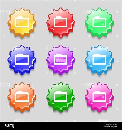 Folder Icon Sign Symbol On Nine Wavy Colourful Buttons Vector Illustration Stock Vector Image