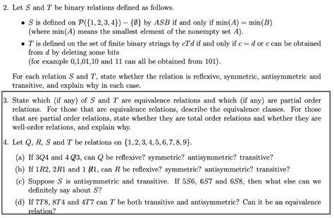 Solved 2 Let S And T Be Binary Relations Defined As