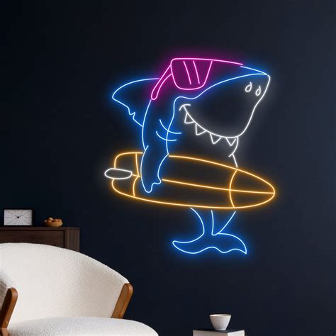Shark Surfing Neon Sign Surfer Shark Neon Light Shark Surfboard Led