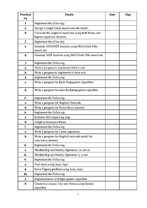 Neural Network Implementation Guide Practical Tasks For Sc 101 Studocu