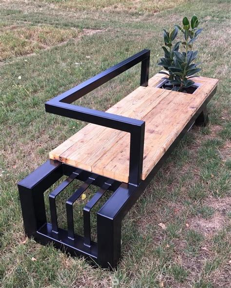 Industrial Style Bench With Integrated Planter