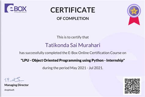 Tatikonda Sai Murahari On Linkedin I Have Succesfully Completed My Oops In Python From Ebox