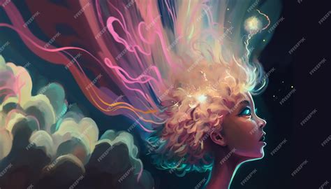 Premium Ai Image A Woman With Blonde Hair And A Blue Eye Looks Up At